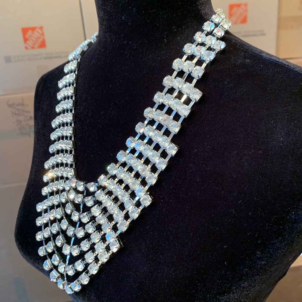 Vintage Clear Rhinestone Silver Frontal Necklace 8mm … - Gem